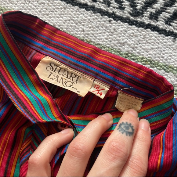 stuart lang | Tops | Vintage 8s Colorful Rainbow Maroon Pinstripe Long ...